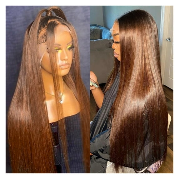 Brown Straight Lace Front Wig Lace HD Transparent PrePlucked Bone ...