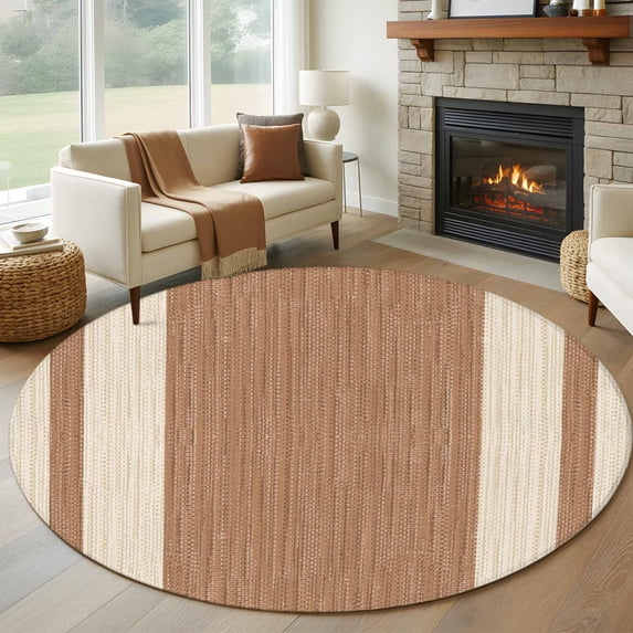 Brown Stripe 6FT Round Area Rugs for Living Room Modern Geometric ...