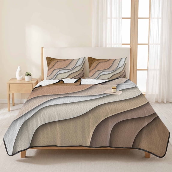 Brown Stripe Abstract Geometric 3 Pieces Quilt Set,1 Quilt with 2 Shams ...