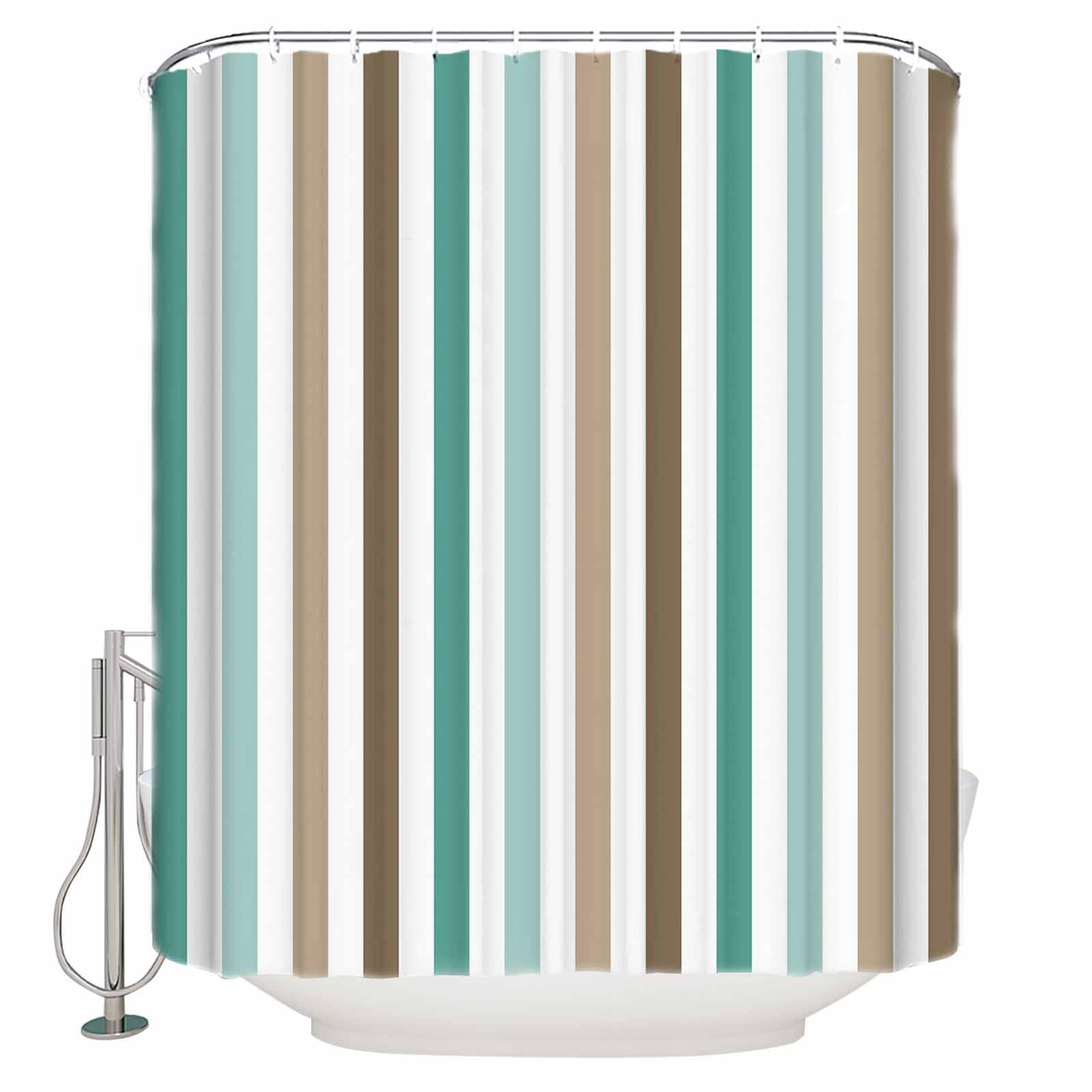 Brown Stripe Bathroom Shower Curtains with 12 Hooks Polyester ...