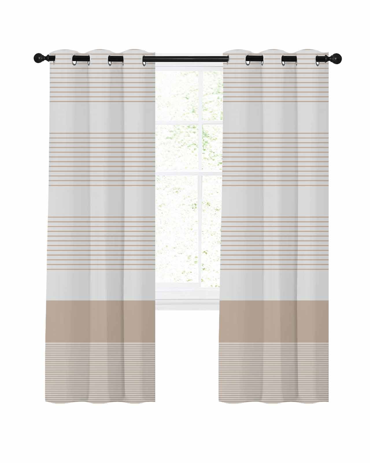 Brown Stripe Blackout Curtains 72 Inches Long for Bedroom, Modern ...