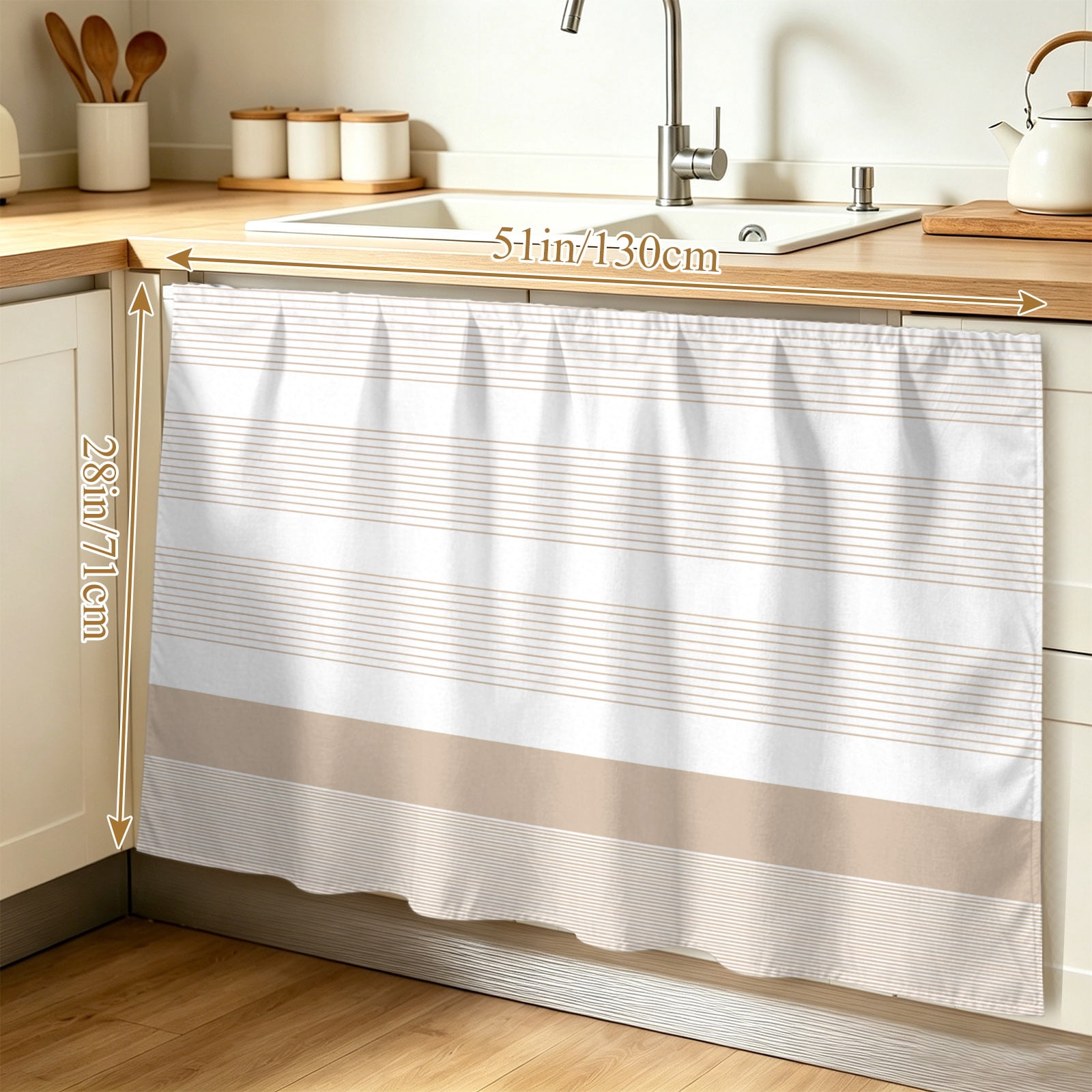 Brown Stripe Cabinet Curtain 28"W x 51"L, Modern Rustic Horizontal ...