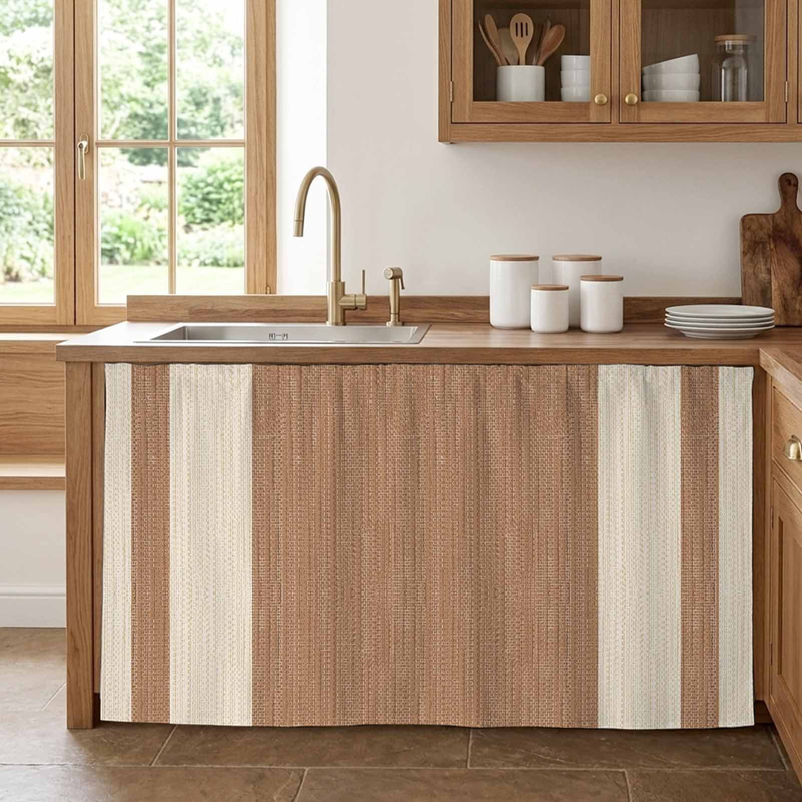 Brown Stripe Cabinet Curtains for Kitchen 32"Wx55"L, Modern Geometric ...