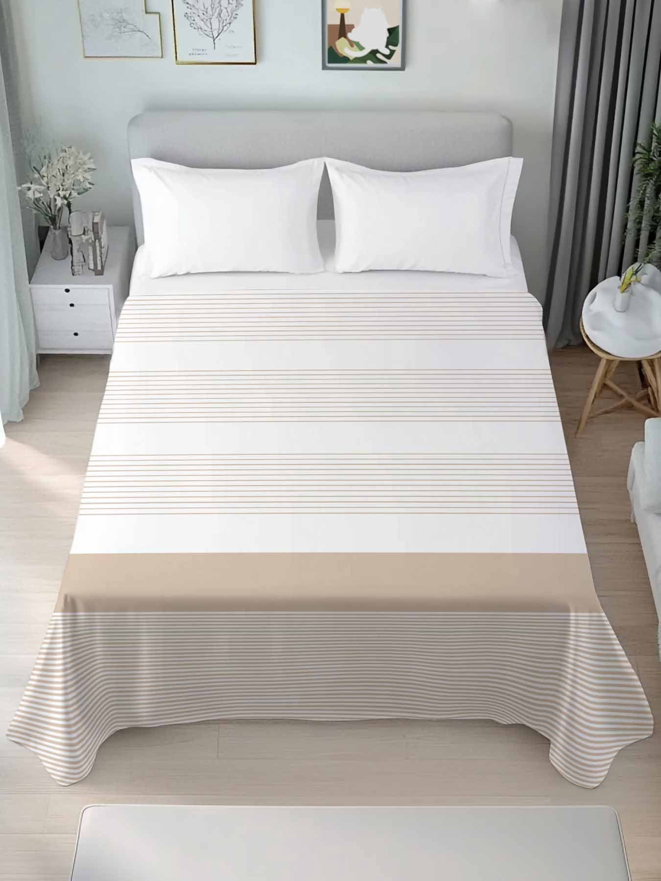 Brown Stripe California King Size Flat Sheet, Wrinkleproof & Fadeproof ...