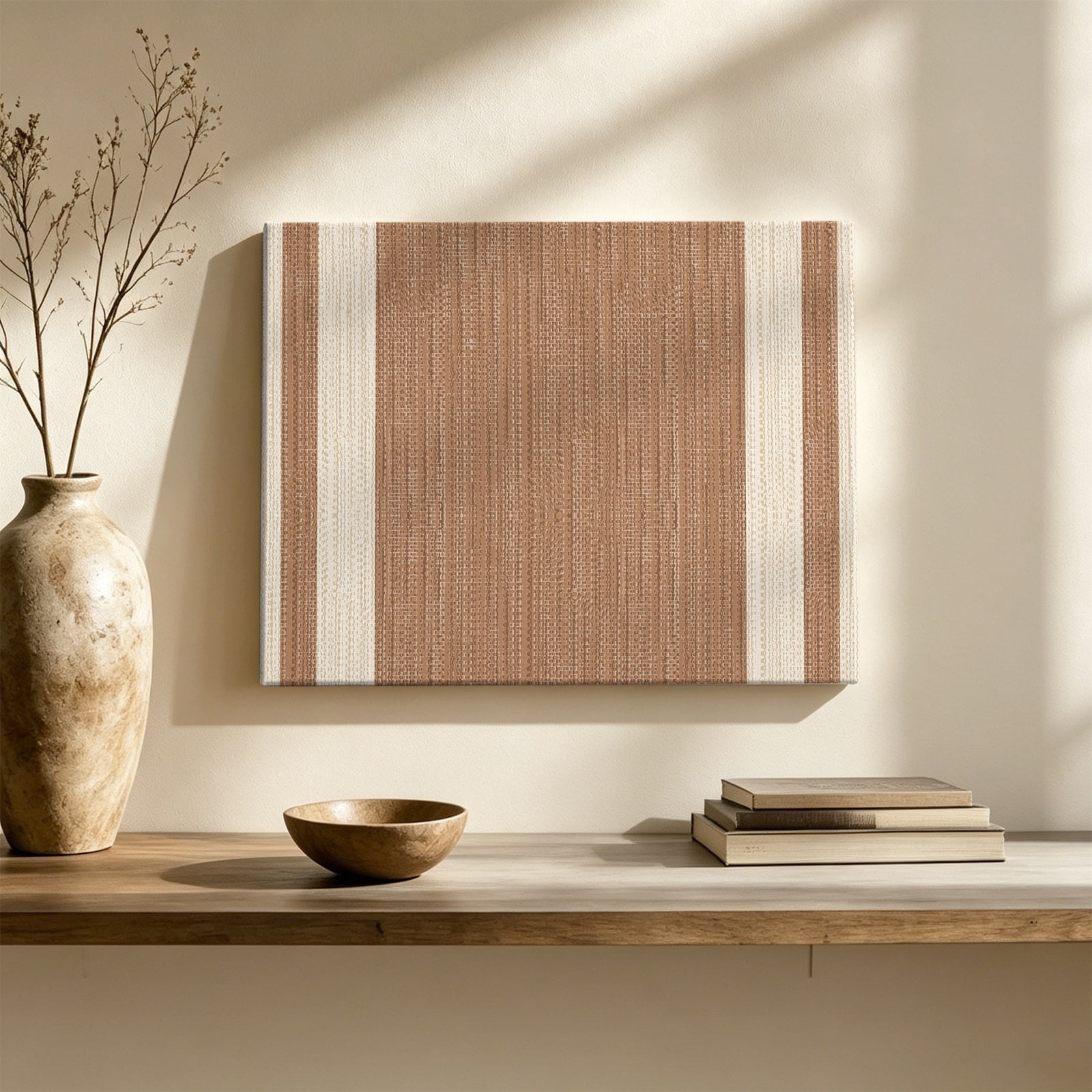 Brown Stripe Canvas Wall Art, Modern Geometric Classic Linear Slub ...