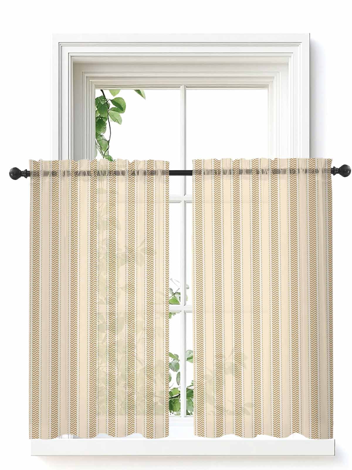 Brown Stripe Curtains 54 Inch Length, Sheer Curtains for Bedroom Living ...