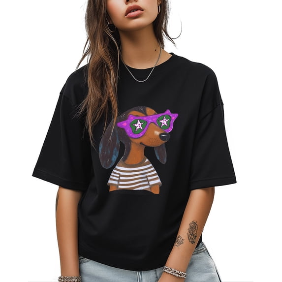 Brown Stripe Dog T Shirts for Women Short Sleeve Cotton Crewneck T ...