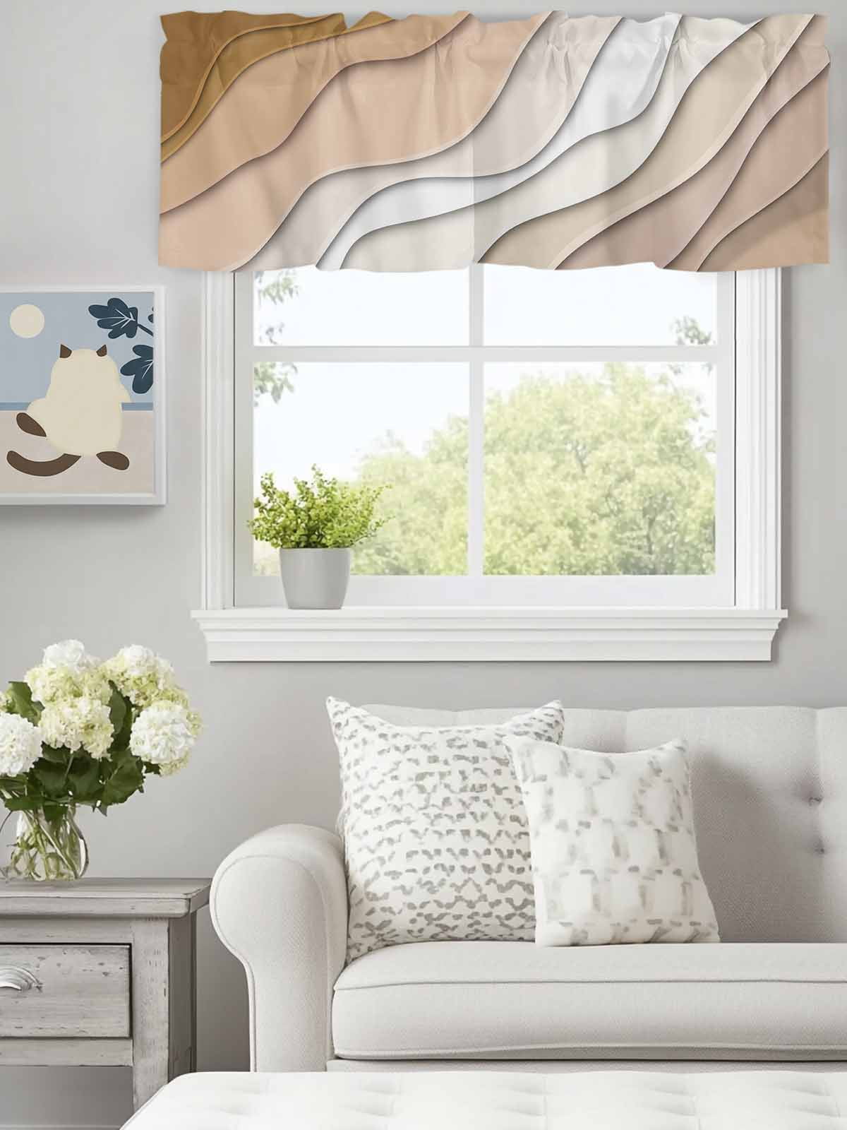 Brown Stripe Gradient Ripple Art Valances for Windows,Kitchen Valance ...