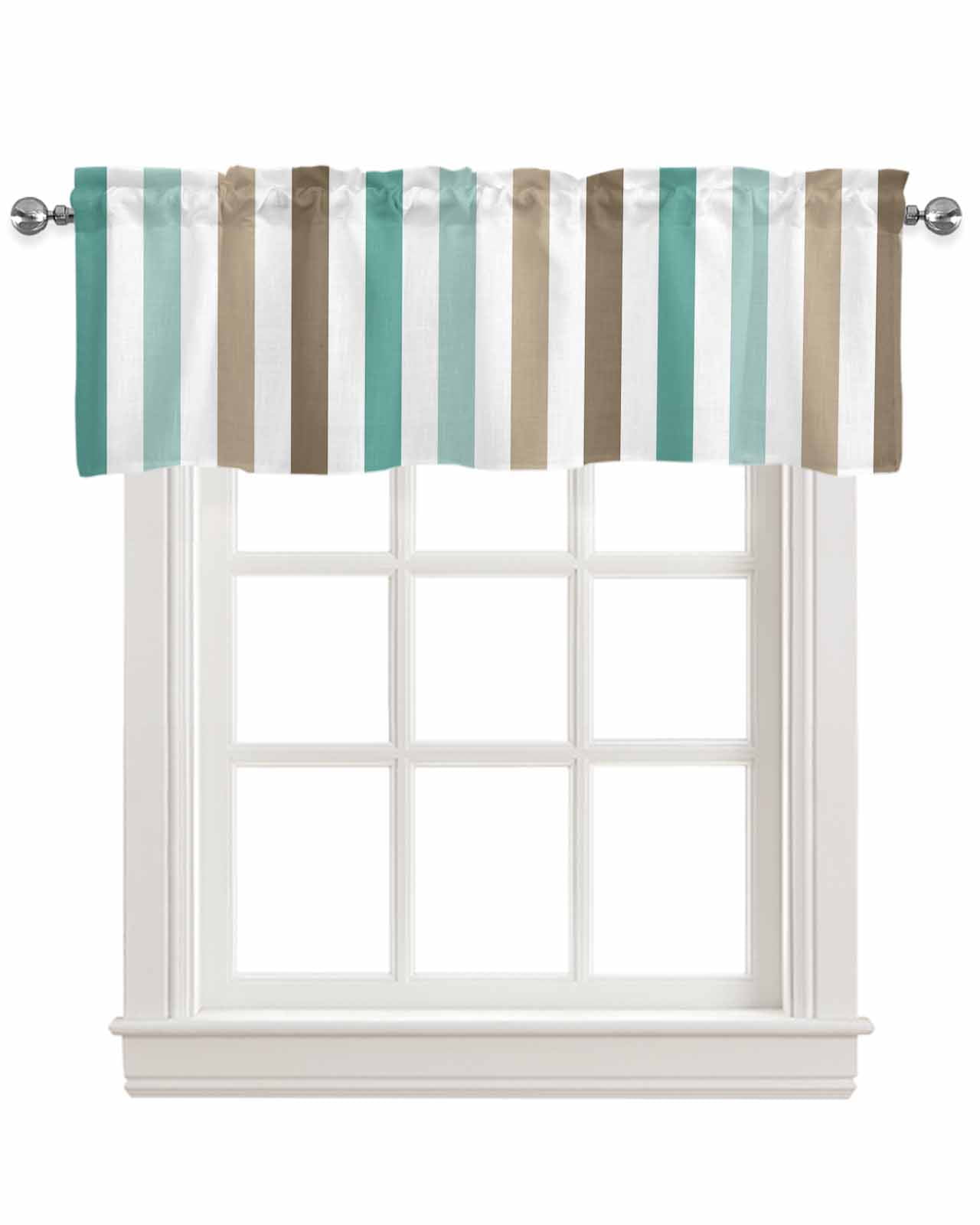 Brown Stripe Kitchen Valances for Windows Farmhouse Linen Window ...