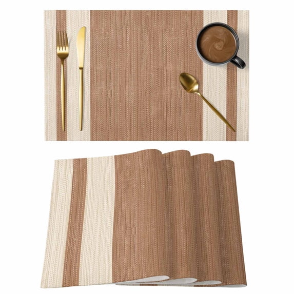 Brown Stripe Placemats Set of 2, Modern Geometric Classic Linear Slub ...