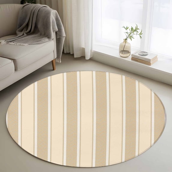 Brown Stripe Round Area Rug 4 FT, Non Slip Indoor Outdoor Rug, Modern ...