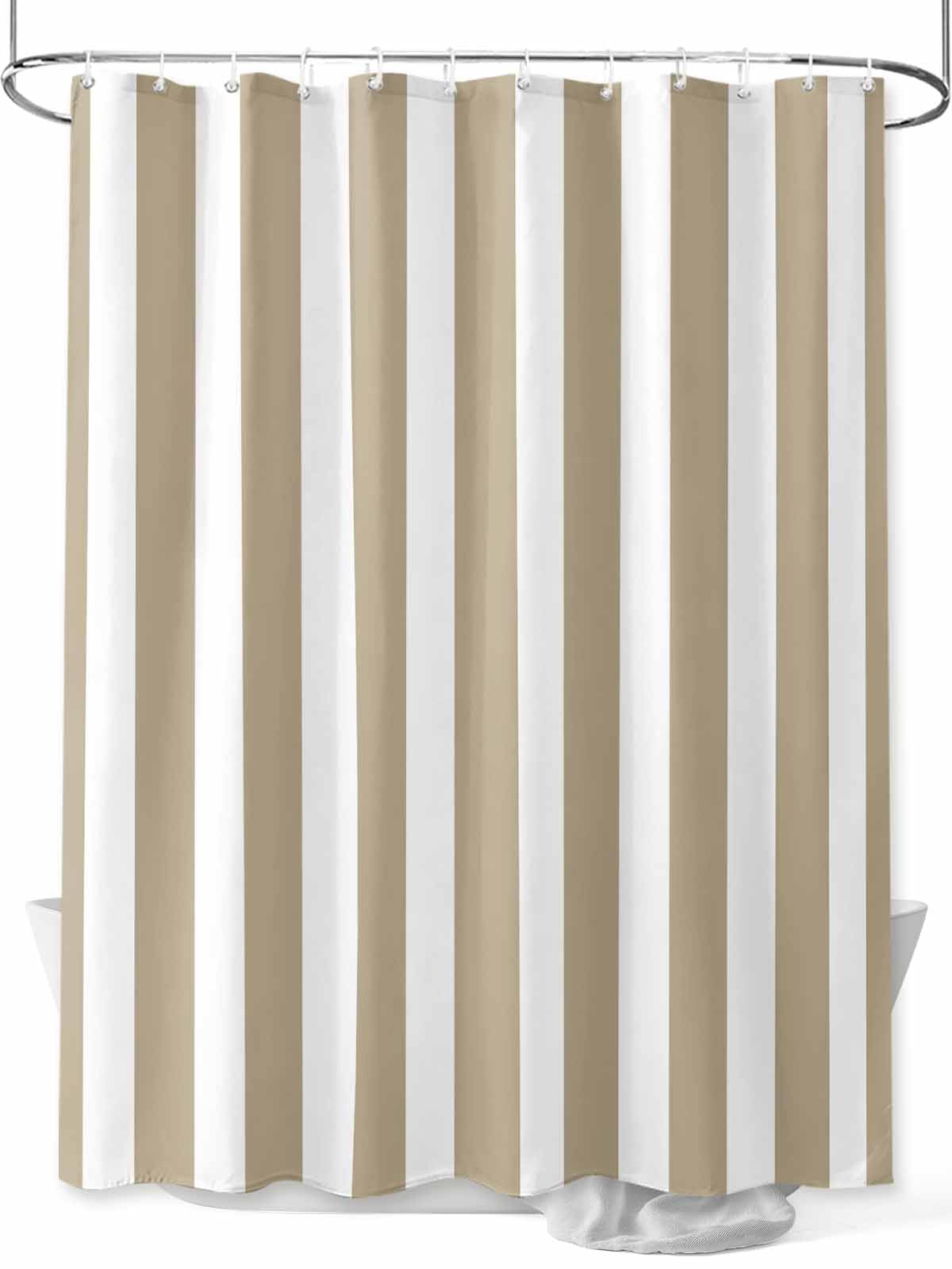 Brown Stripe Simple White Boho Geometric Striped Shower Curtain Set with Hook Washable Cloth ...