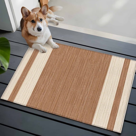Brown Stripe Small Area Rugs 2x3 Modern Geometric Classic Linear Slub ...