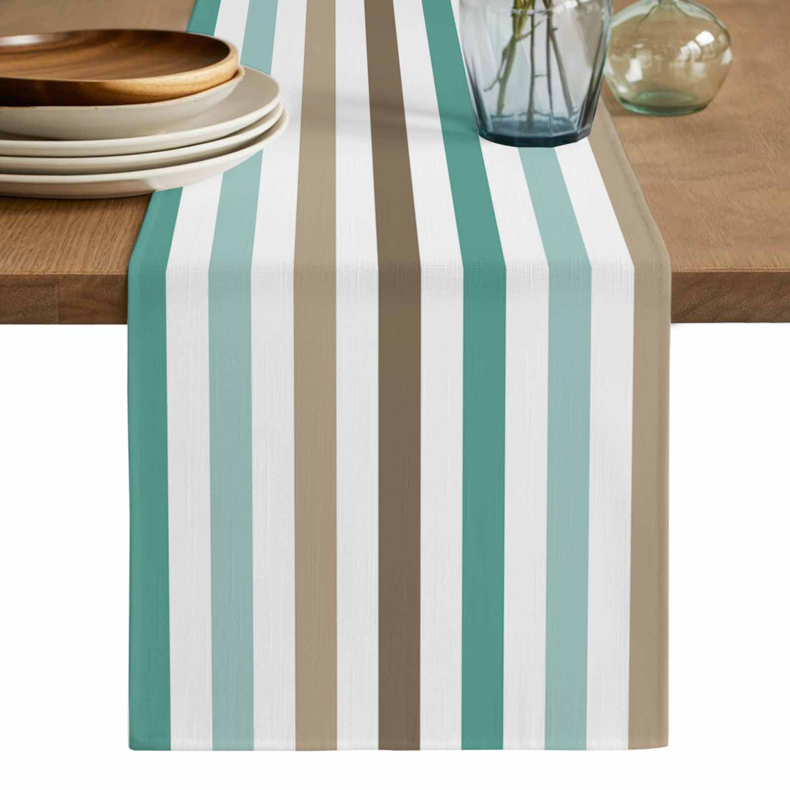 Brown Stripe Table Runner, Ombre Geometric Teal Green Vertical Striped ...