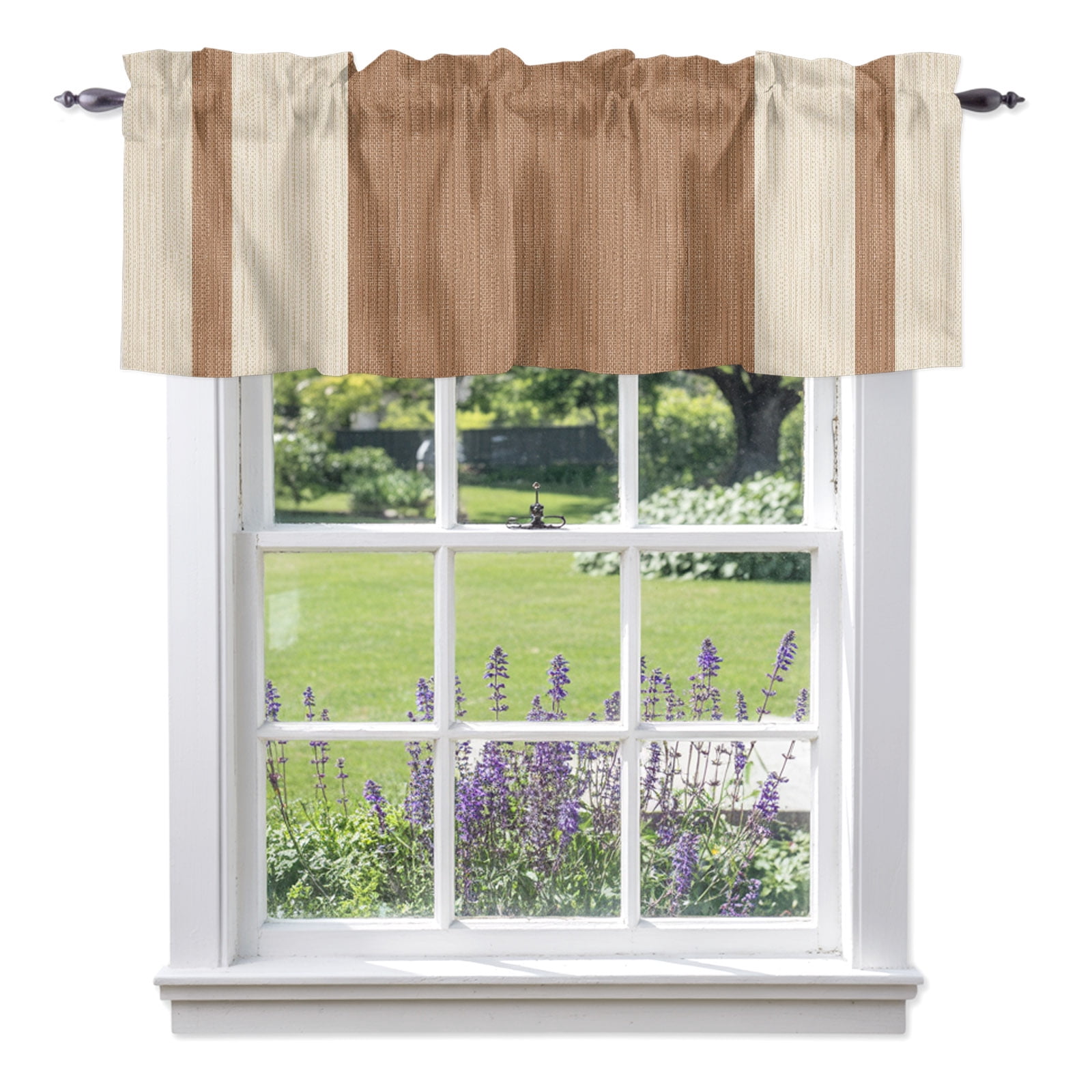 Brown Stripe Valance Curtain 1 Panel, Modern Geometric Classic Linear ...