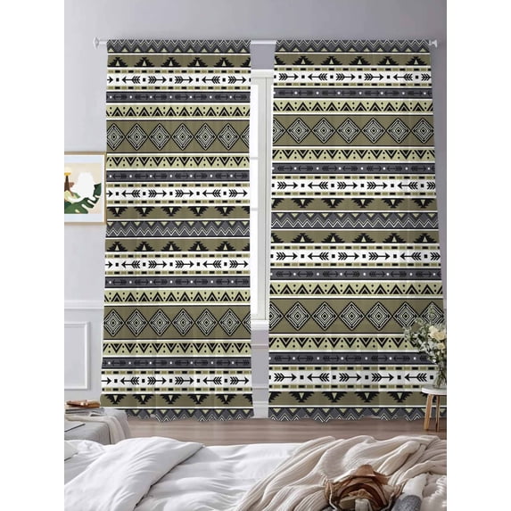 Brown Stripe Vintage Boho Sheer Curtains 2 Panels Set Country Tribe ...