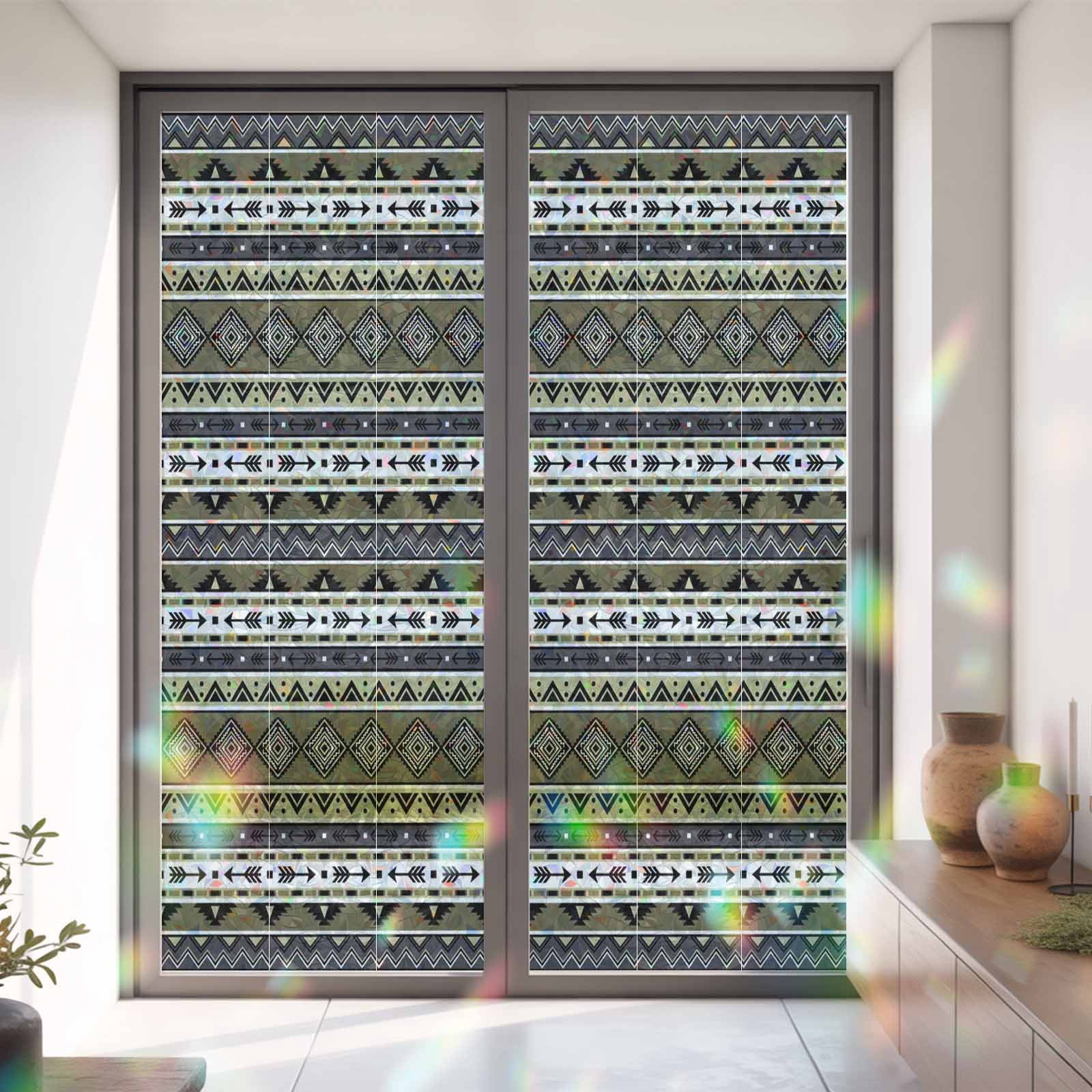 Brown Stripe Vintage Boho Window Privacy Film, Rainbow Film Decorative ...