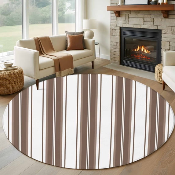 Brown Striped 8FT Round Area Rugs for Living Room Vertical Stripe ...