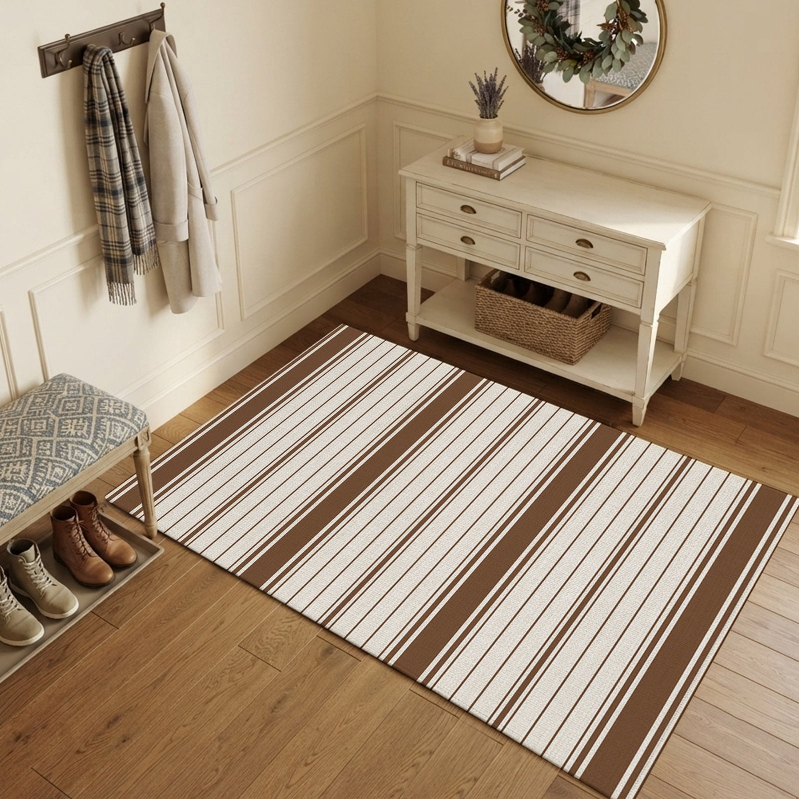 Brown Striped Area Rugs 3'x5', Washable Small Throw Rugs for Living ...
