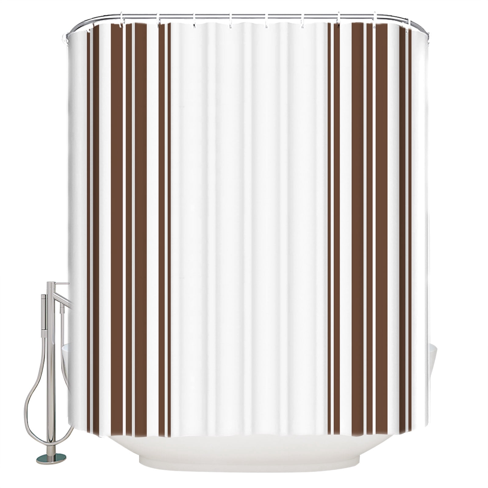 Brown Striped Bathroom Shower Curtains with 12 Hooks Waterproof Shower ...