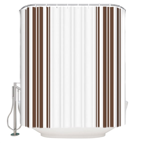 Brown Striped Bathroom Shower Curtains with 12 Hooks Waterproof Shower ...