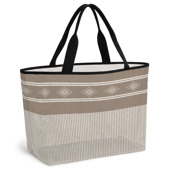 Brown Striped Beach Bag for Women, Large Breathable Mesh Beach Tote Bag ...