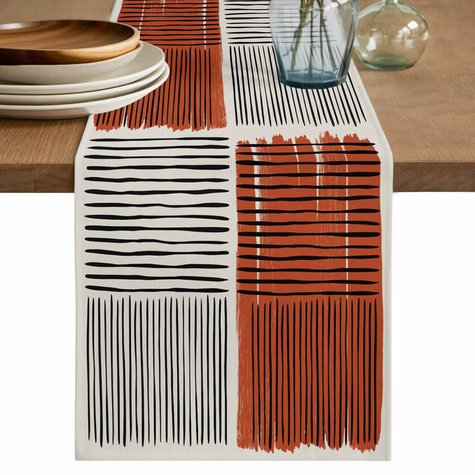 Brown Striped Cotton Linen Table Runner for Dining Kitchen, Farmhouse ...
