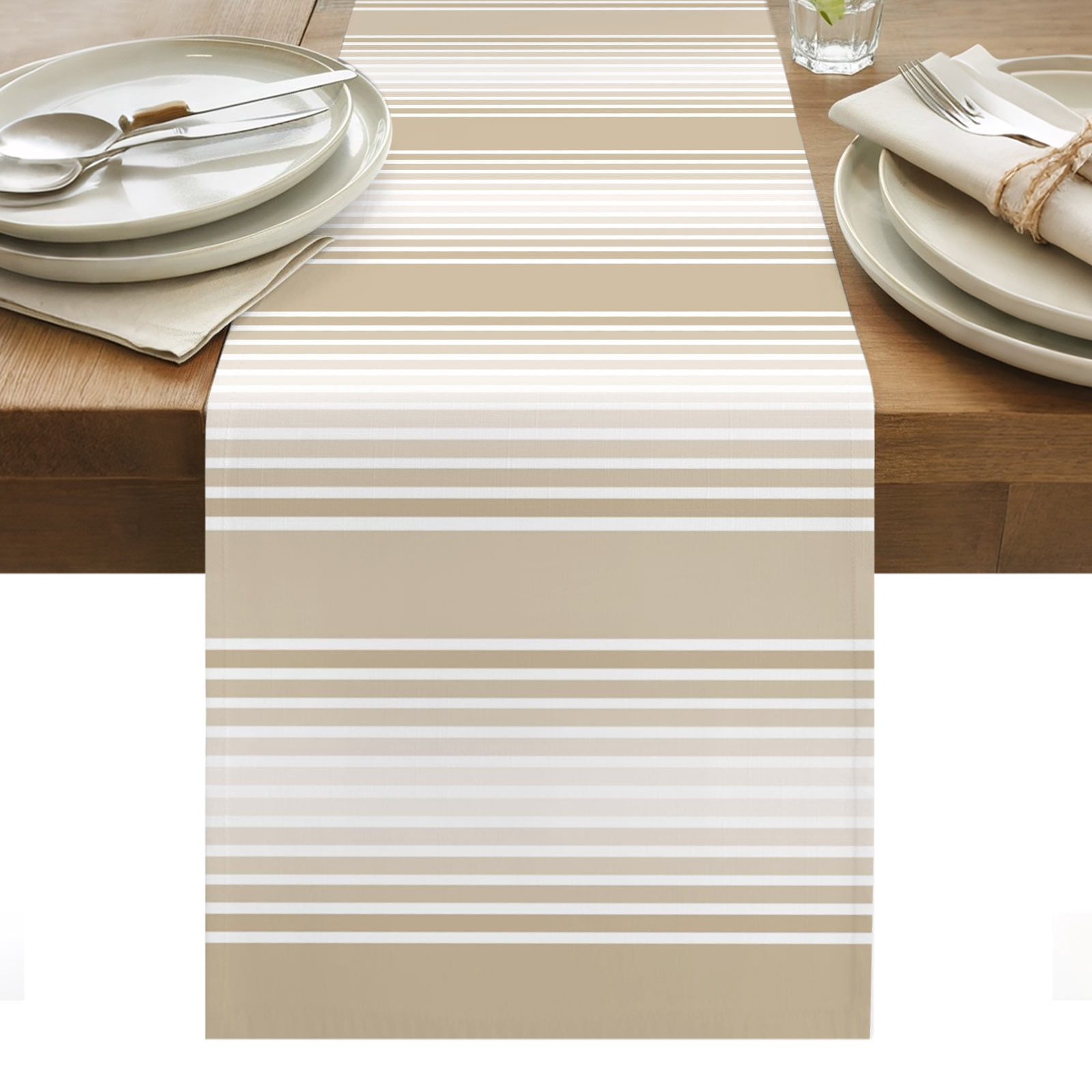 Brown Striped Cotton Linen Table Runner Modern Farmhouse Stripe ...