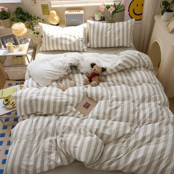 Brown Striped Duvet Cover Queen Boho Pattern Size Comforter Lightweight ...