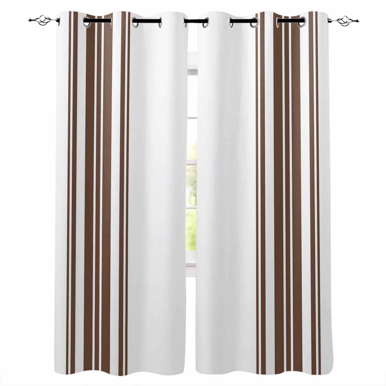 Brown Striped Kitchen Curtains Farmhouse Simple Line Vertical Stripes ...
