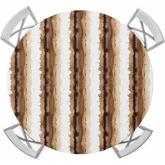 Brown Striped Round Tablecloth, Fitted Table Cover with Elastic for 36 ...