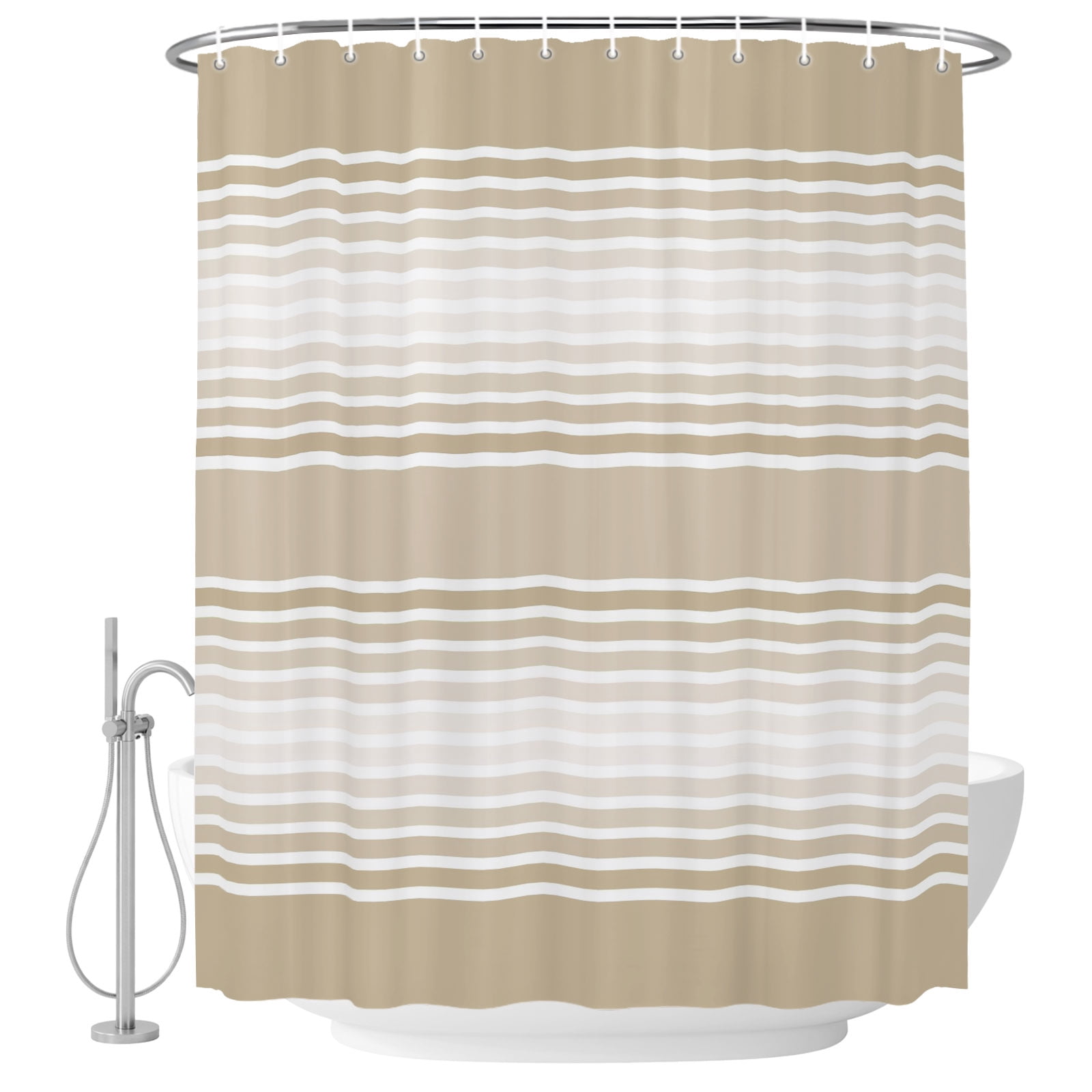 Brown Striped Shower Curtain for Bathroom, Modern Farmhouse Stripe ...
