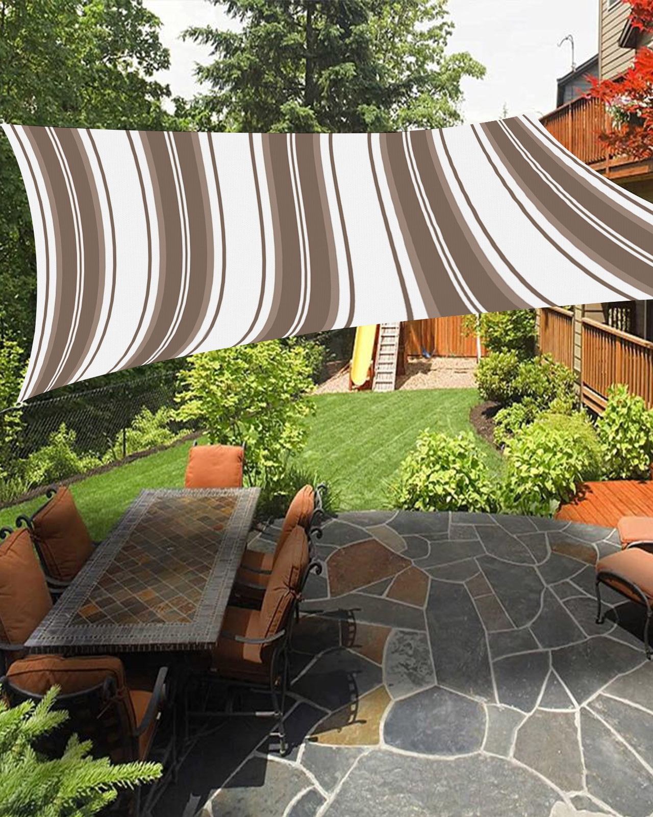 Brown Striped Sun Shade Sail 14'X18' Vertical Stripe Modern Minimalist ...
