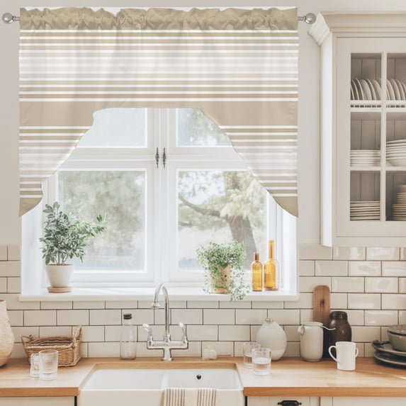 Brown Striped Swag Curtain Valance for Windows, Modern Farmhouse Stripe ...