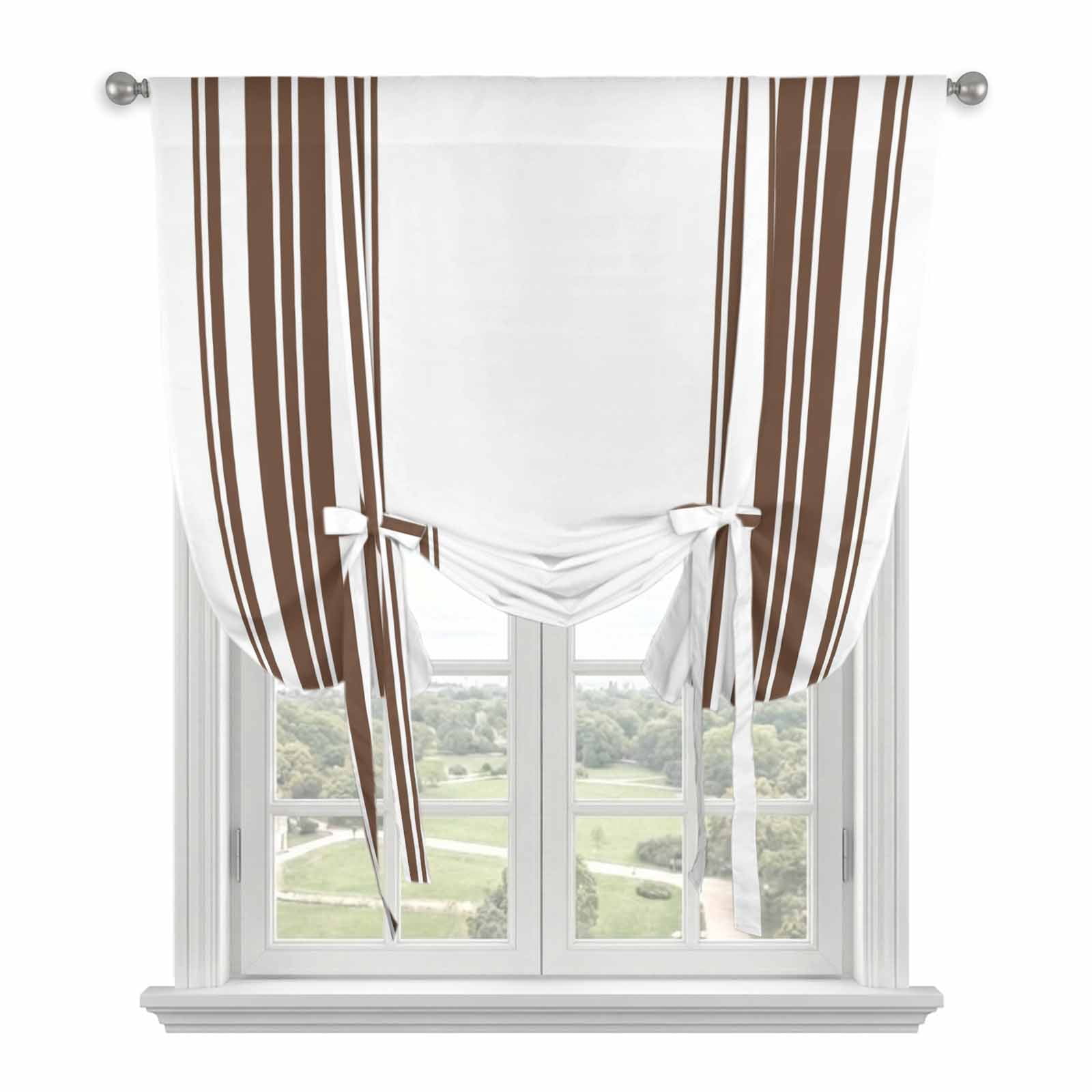 Brown Striped Tie Up Curtains for Window, Thermal Insulated Balloon ...
