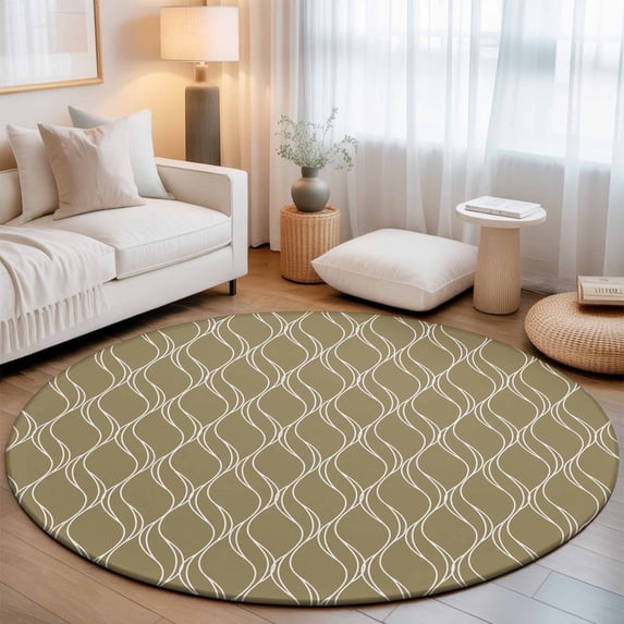 Brown Stripes Abstract Geometric Round Rug 5ft Modern Minimalist Art ...