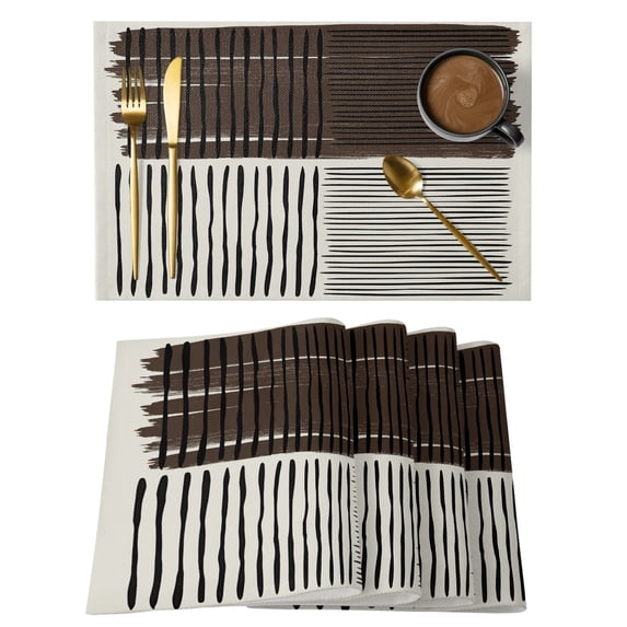 Brown Stripes Cotton Linen Placemats Set of 12, Japanese Style Striped ...