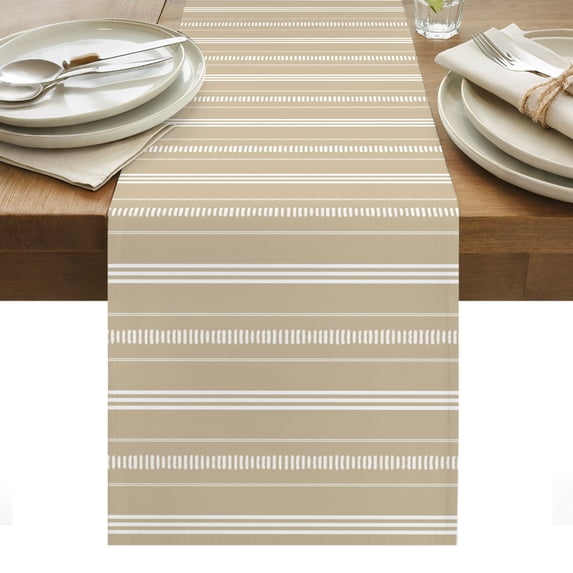 Brown Stripes Cotton Linen Table Runner Classic Minimalist Stripe ...