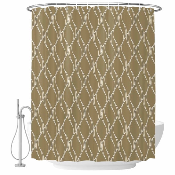 Brown Stripes Lines Shower Curtain Set with Hooks, Abstract Waves ...