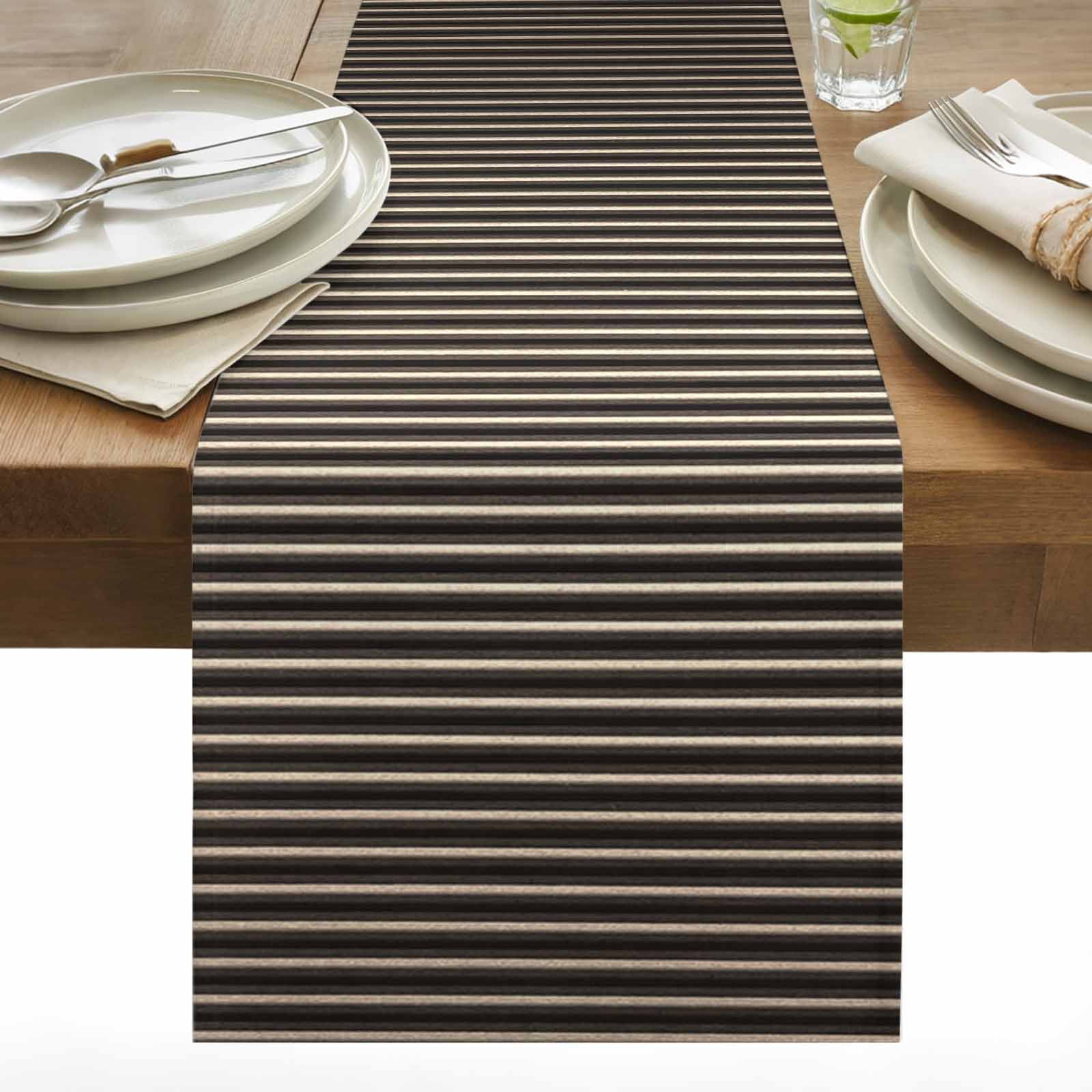 Brown Stripes Table Runner 13x120 inch Texture Cotton Linen Dining ...