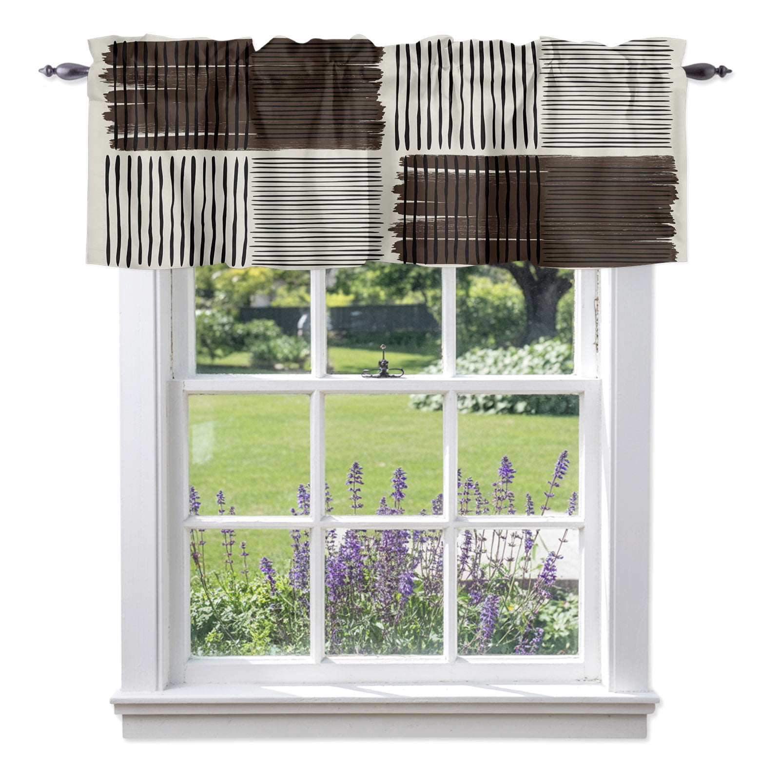 Brown Stripes Valances for Windows Japanese Style Striped Black Line ...