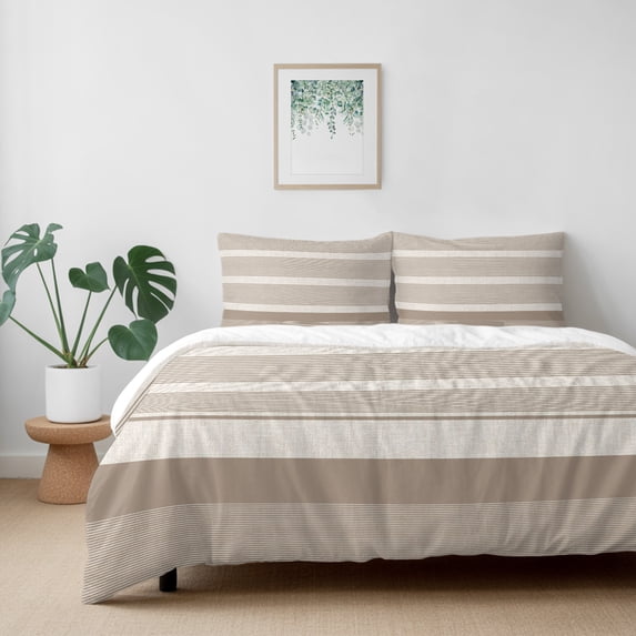 Brown Stripes Vintage Linen California King Size Bed Set,Modern ...