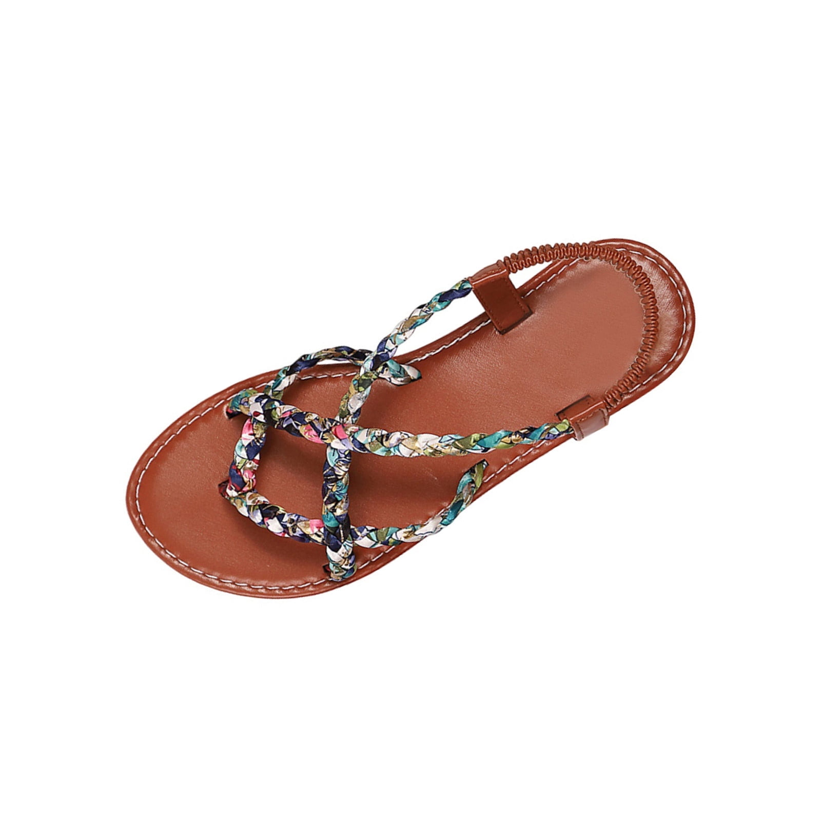 Brown Stylish Ladies Flat Sandals With Bohemian Pattern Thong Design ...