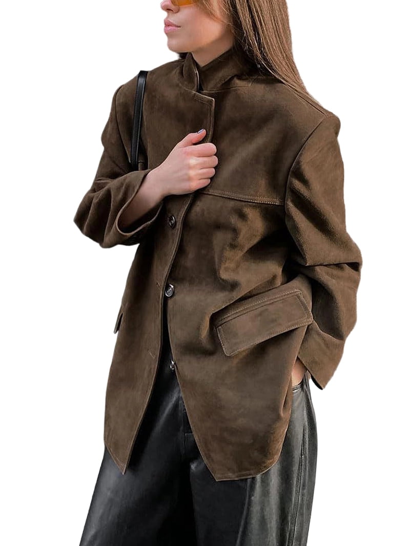 Brown Suede Jacket Women Suede Blazer Faux Suede Leather Suit Jacket ...