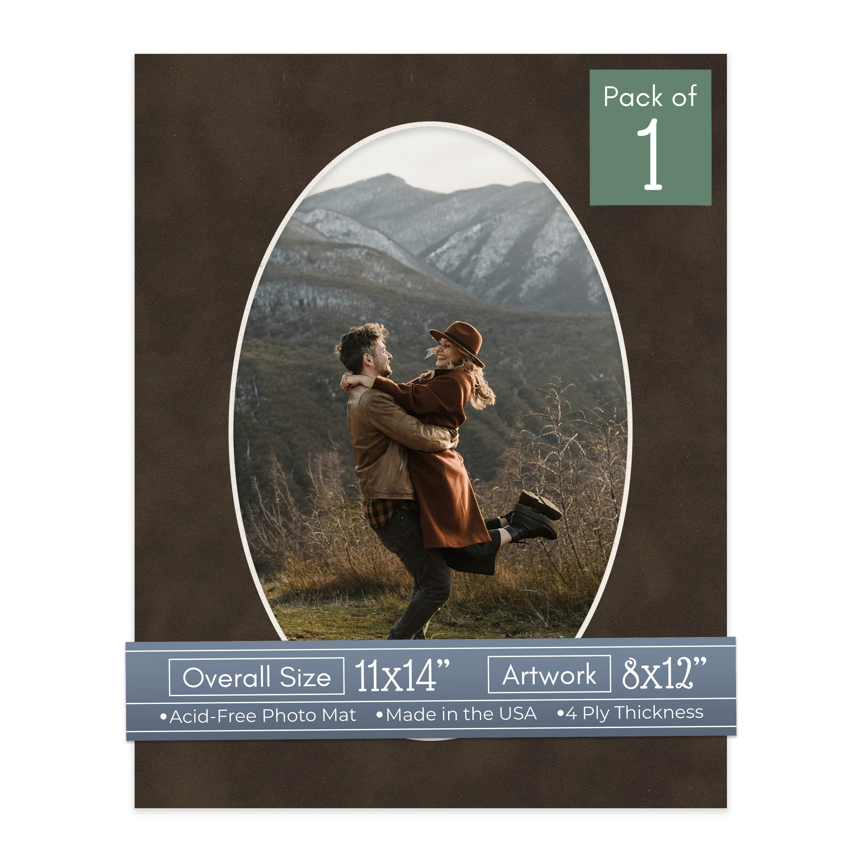 Brown Suede Picture Frame Mat for 11x14 Frames - Oval Opening for 8x12 ...