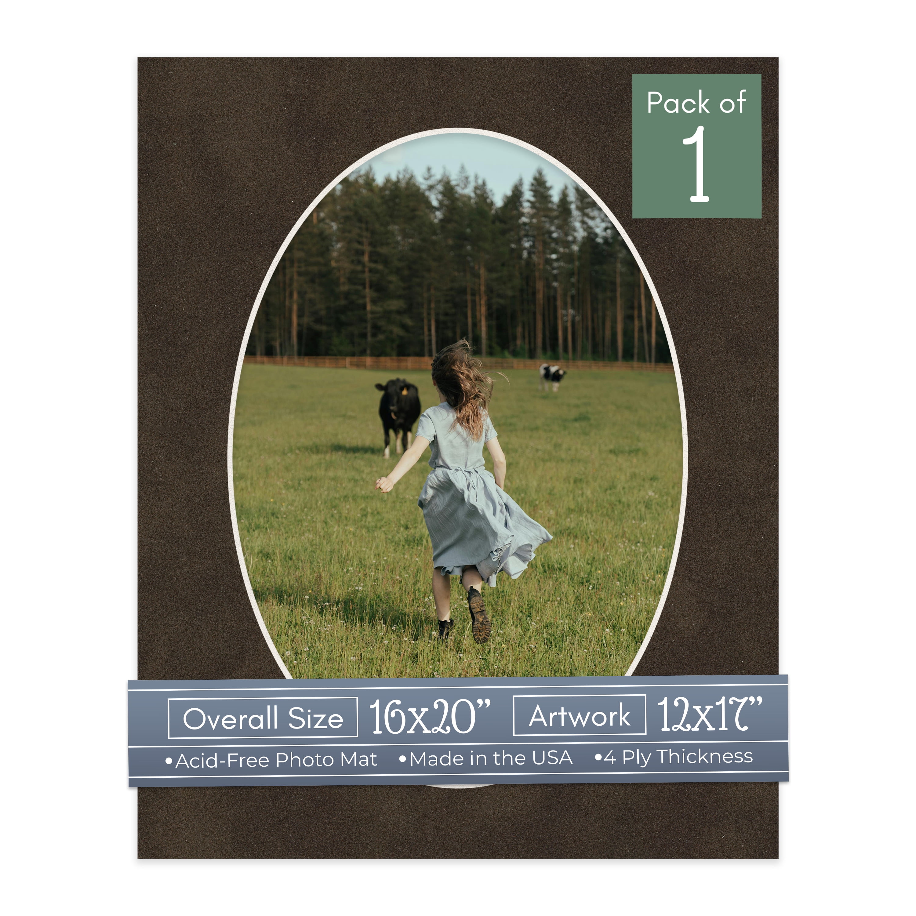Brown Suede Picture Frame Mat for 16x20 Frames - Oval Opening for 12x17 ...