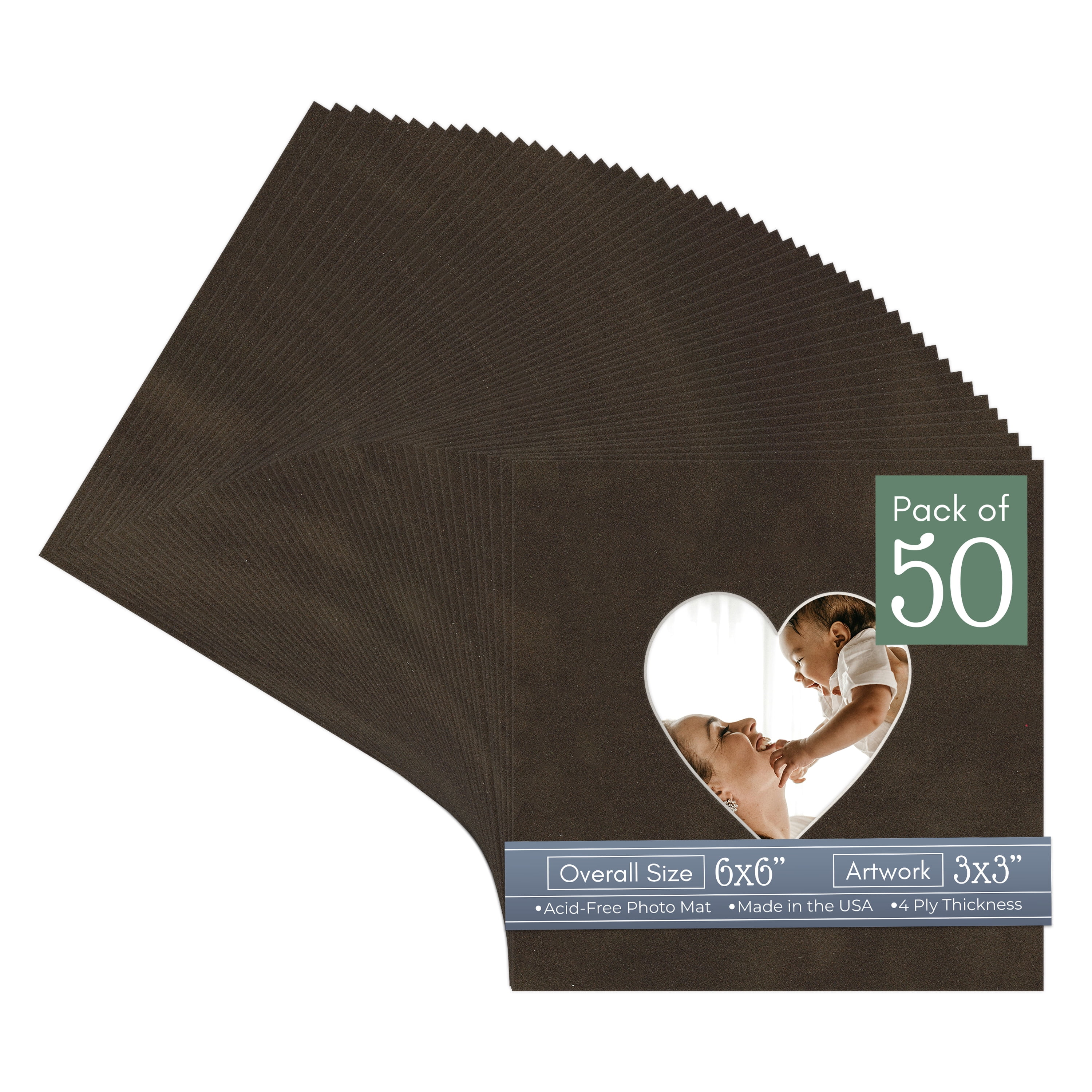 Brown Suede Picture Frame Mat for 6x6 Frames - Heart Opening for 3x3 ...