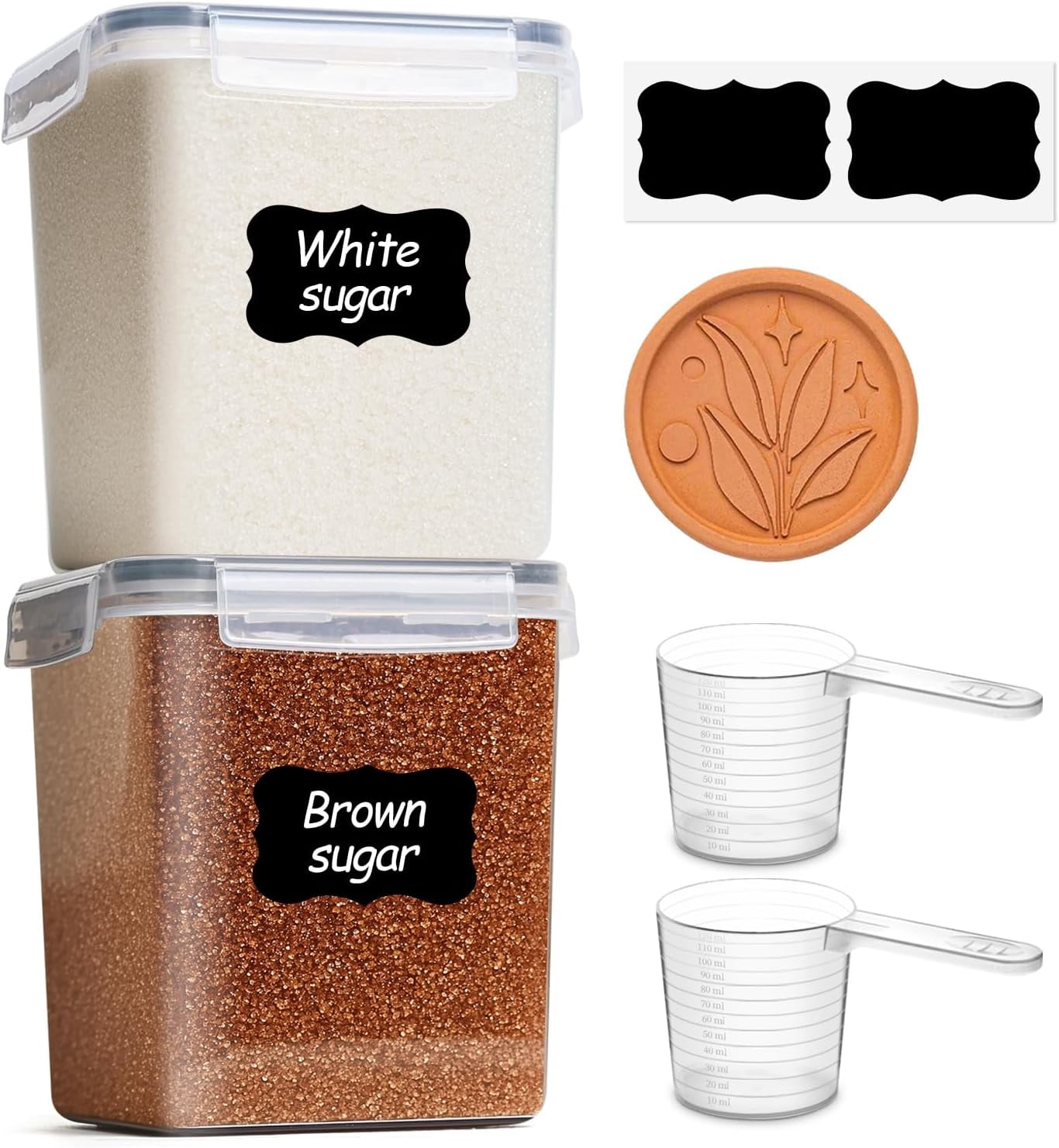 Brown Sugar Container Set of 2 (2.5L/2.6Qt), Airtight Food Storage ...