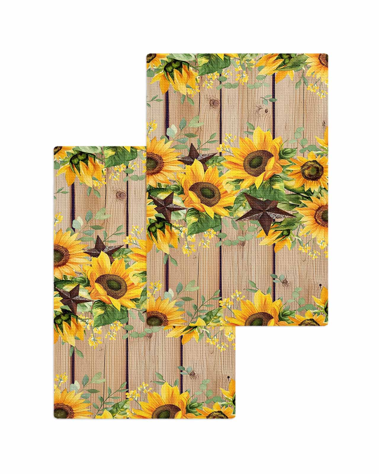 Brown Sunflower Kitchen Dish Towels for Drying Dishes Set of 2, Rustic ...