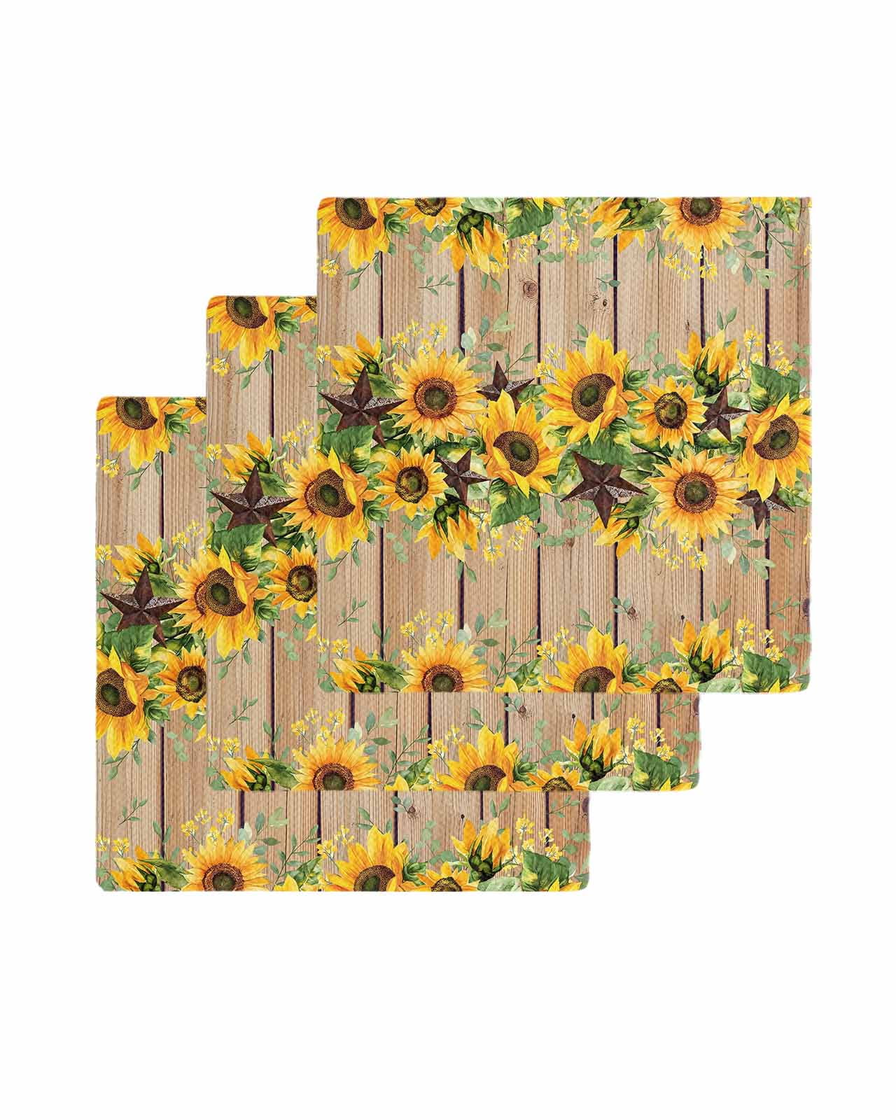 Brown Sunflower Kitchen Dish Towels for Drying Dishes Set of 3, Rustic ...